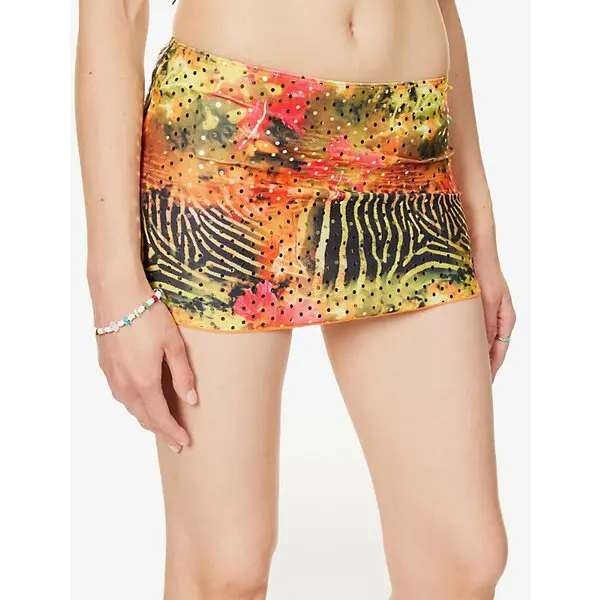 Jaded London Abstract-Print Low-Waist Stretch-Woven Mini Skirt